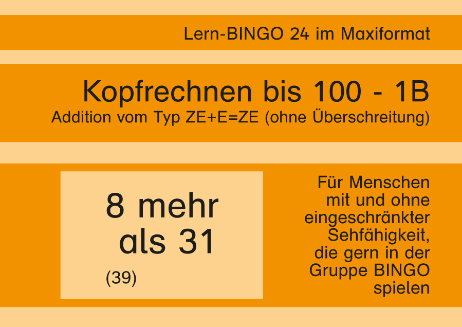 Lern-BINGO 1B Addition (ZE+E=ZE o.Ü.) bis 100 PDF | k2-verlag.ch